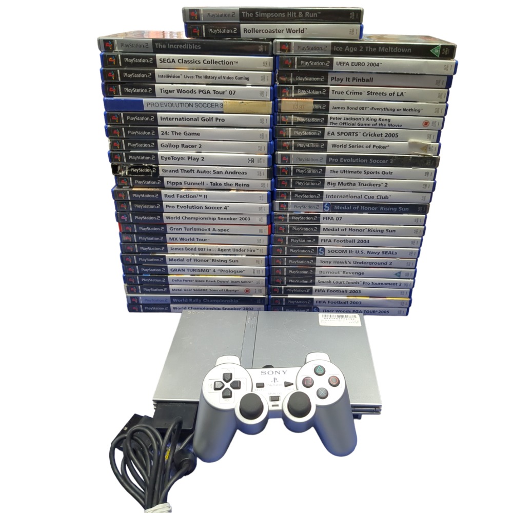 Sony PS2 Slim Sliver + 48 Games *Deal of the Week* - Own4Less